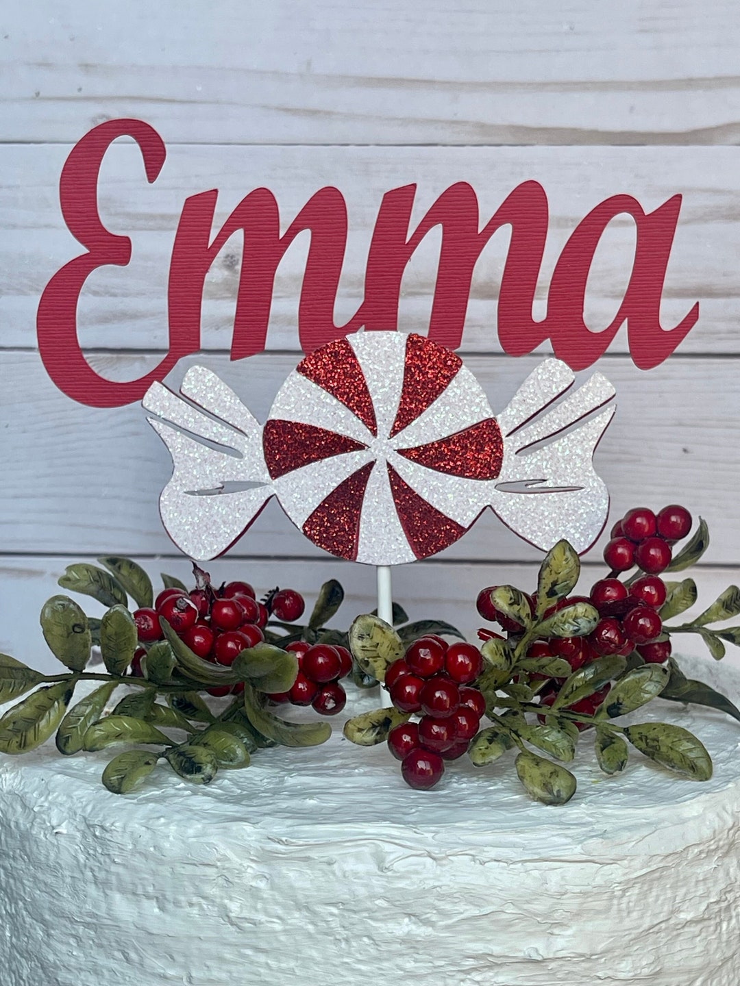 Personalized Peppermint Glitter Cake Topper: Christmas Birthday Party ...