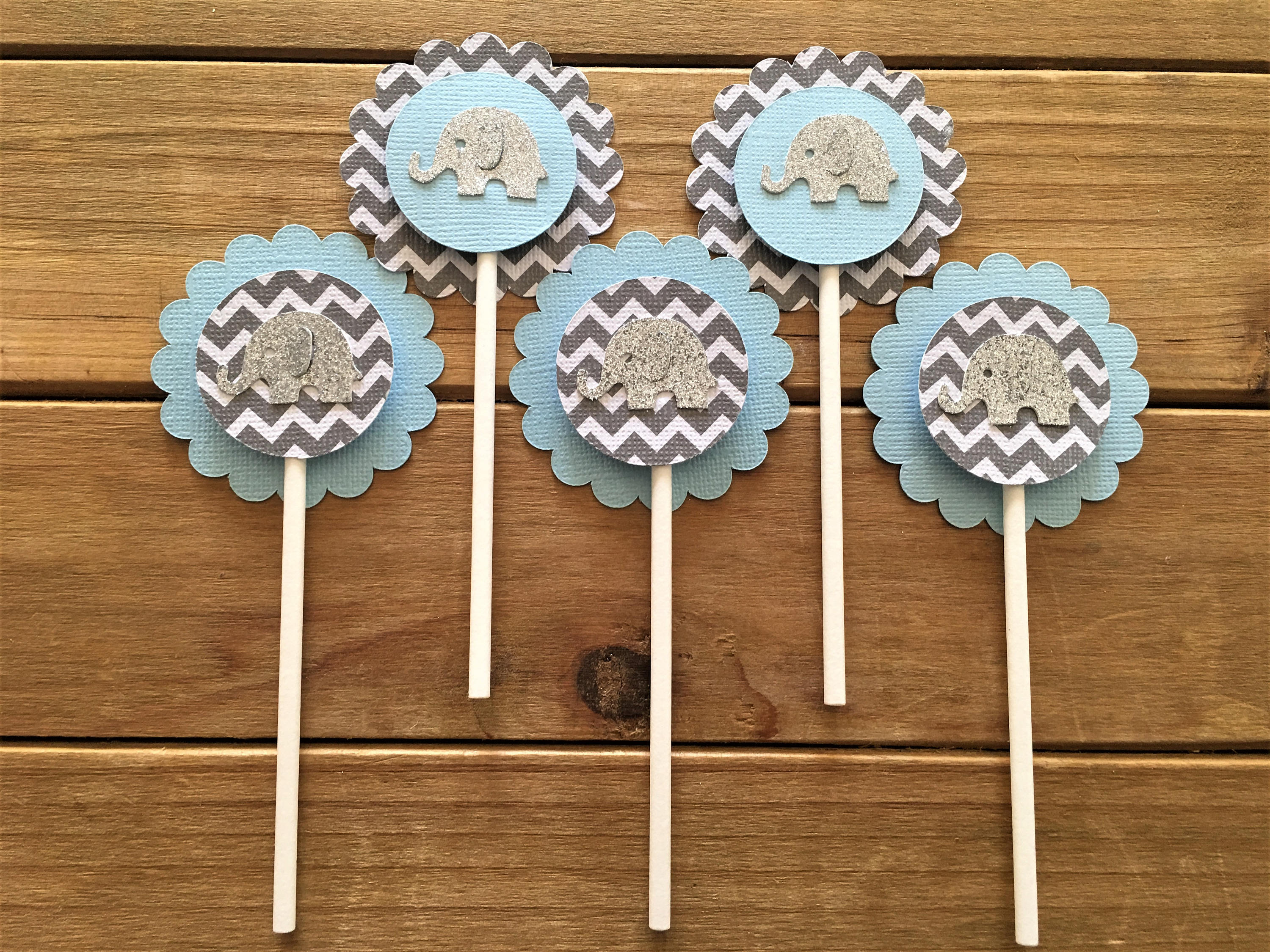 12 Blue Elephant Cupcake Toppers Elephant Cake Topper - Etsy