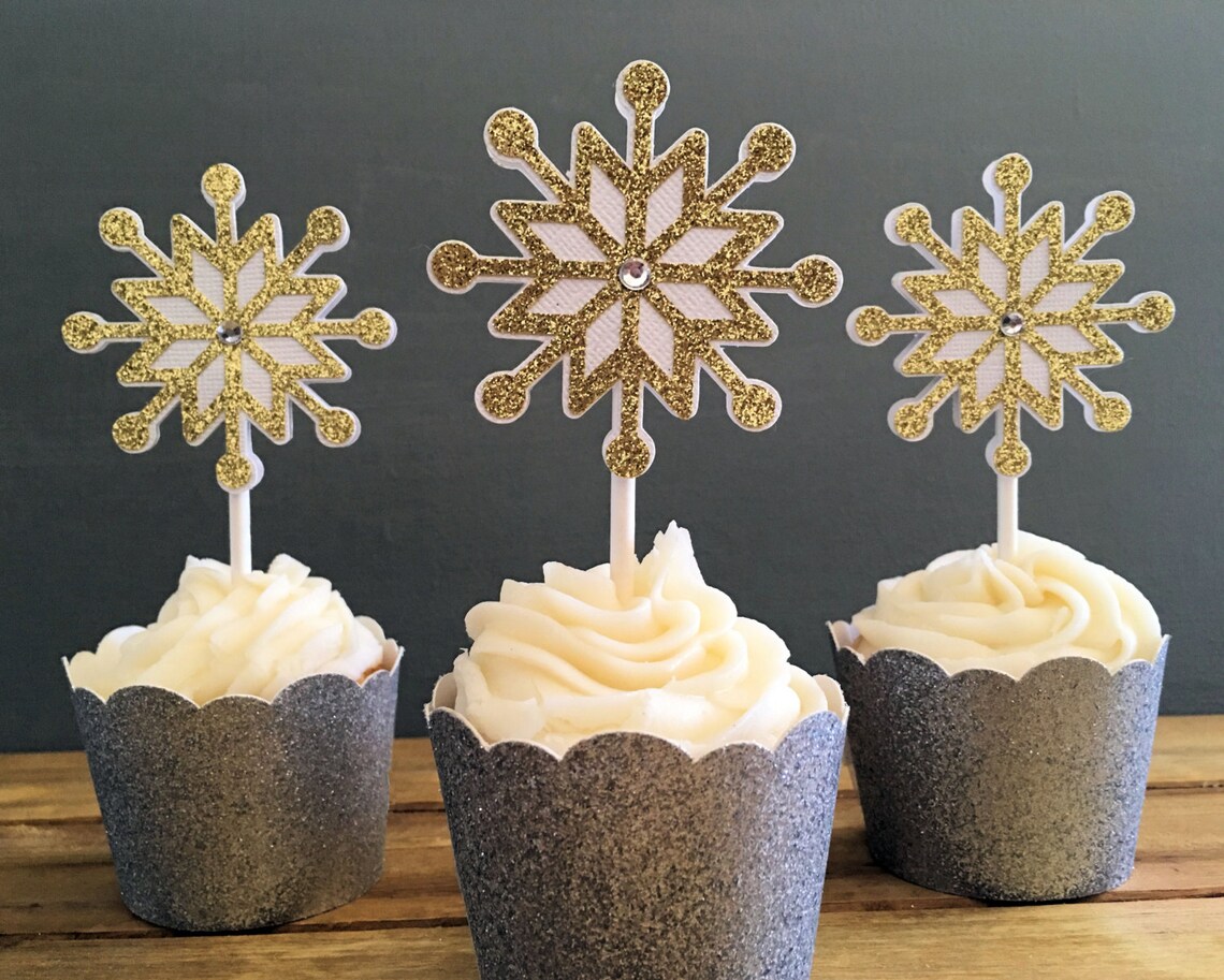 12 Glitter Snowflake Cupcake Toppers Snowflake Cake Topper | Etsy