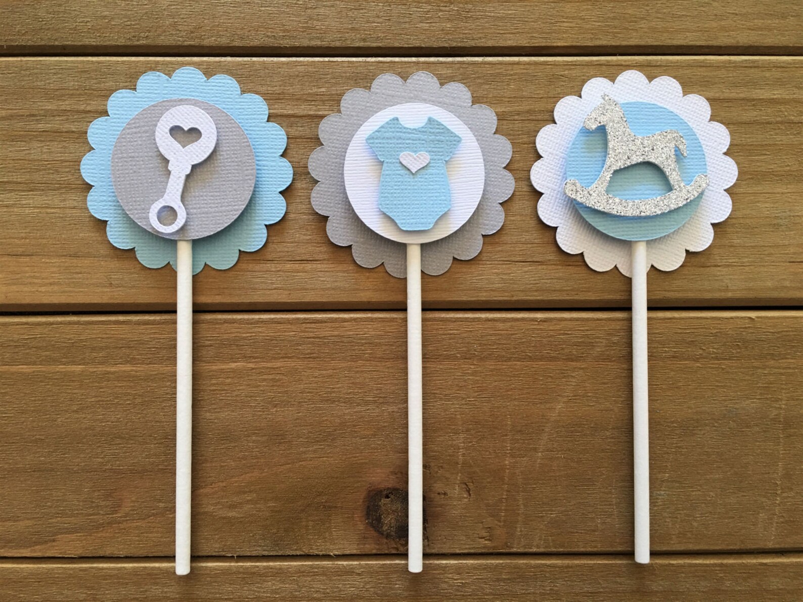 Blue Baby Shower Cupcake Topper Rocking Horse Cupcake | Etsy