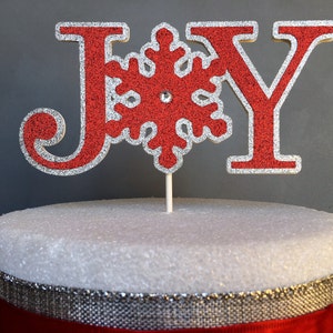 Joy Cake Topper, Holiday Cake Topper, Snowflake Cake Topper, Glitter ...