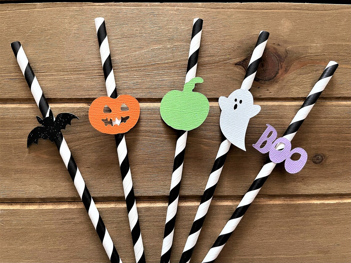 10 Halloween Straws Bat Straws Halloween Paper Straw Ghost - Etsy