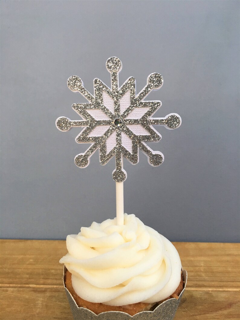 12 Glitter Snowflake Cupcake Toppers Snowflake Cake Topper | Etsy