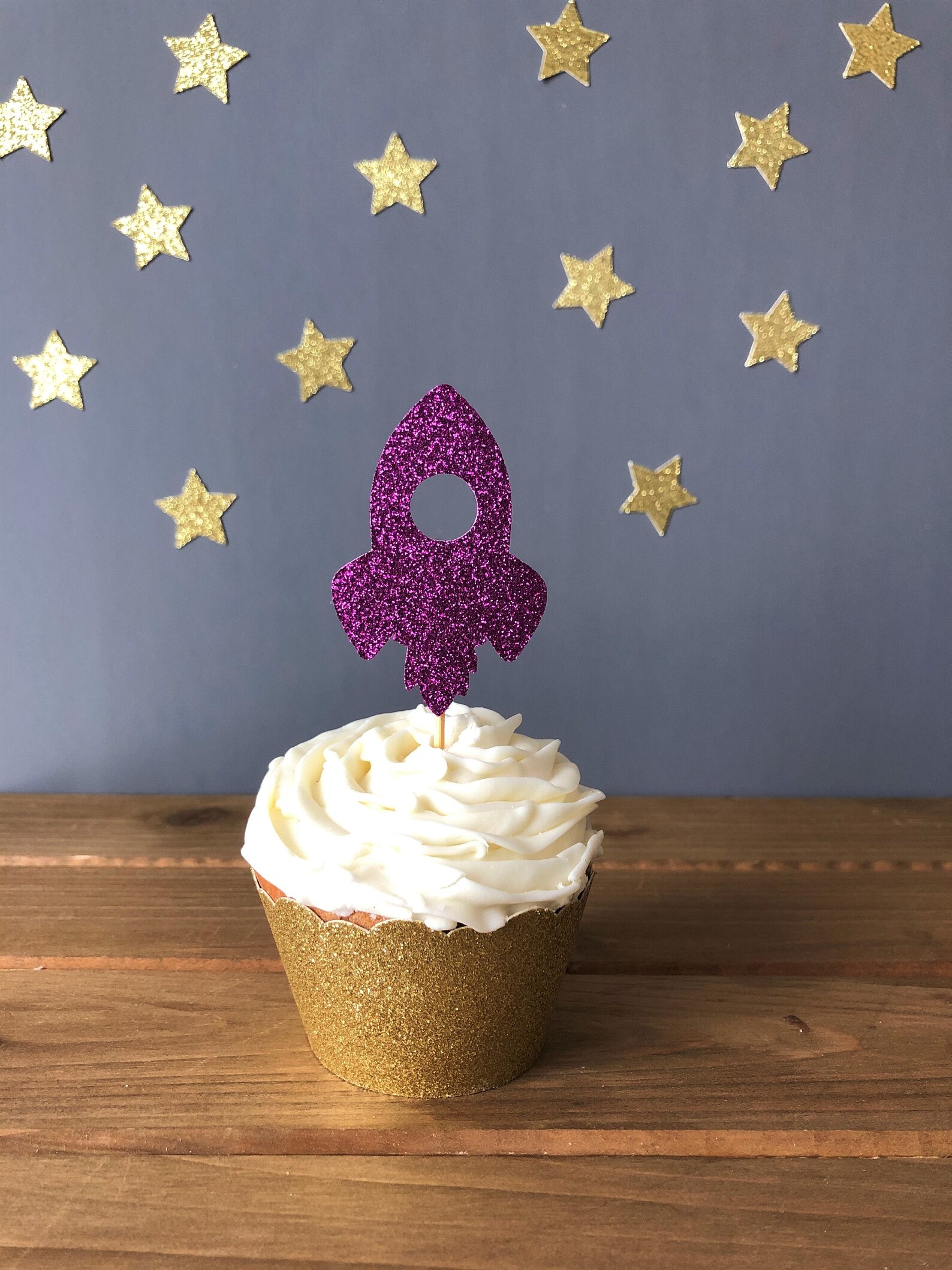 Rocket Cupcake Toppers for Outer Space Birthday, Baby Shower, Two the ...