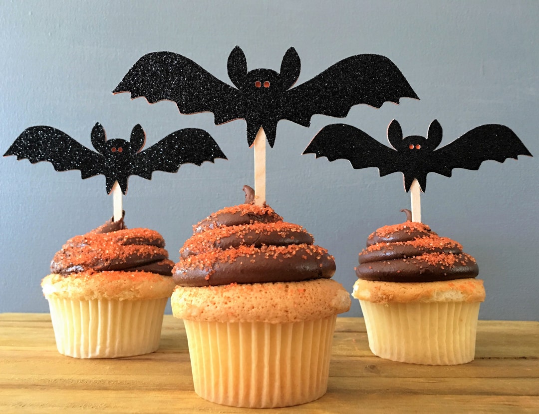 12 Halloween Cupcake Toppers, Bat Cupcake Topper, Halloween Food Picks ...