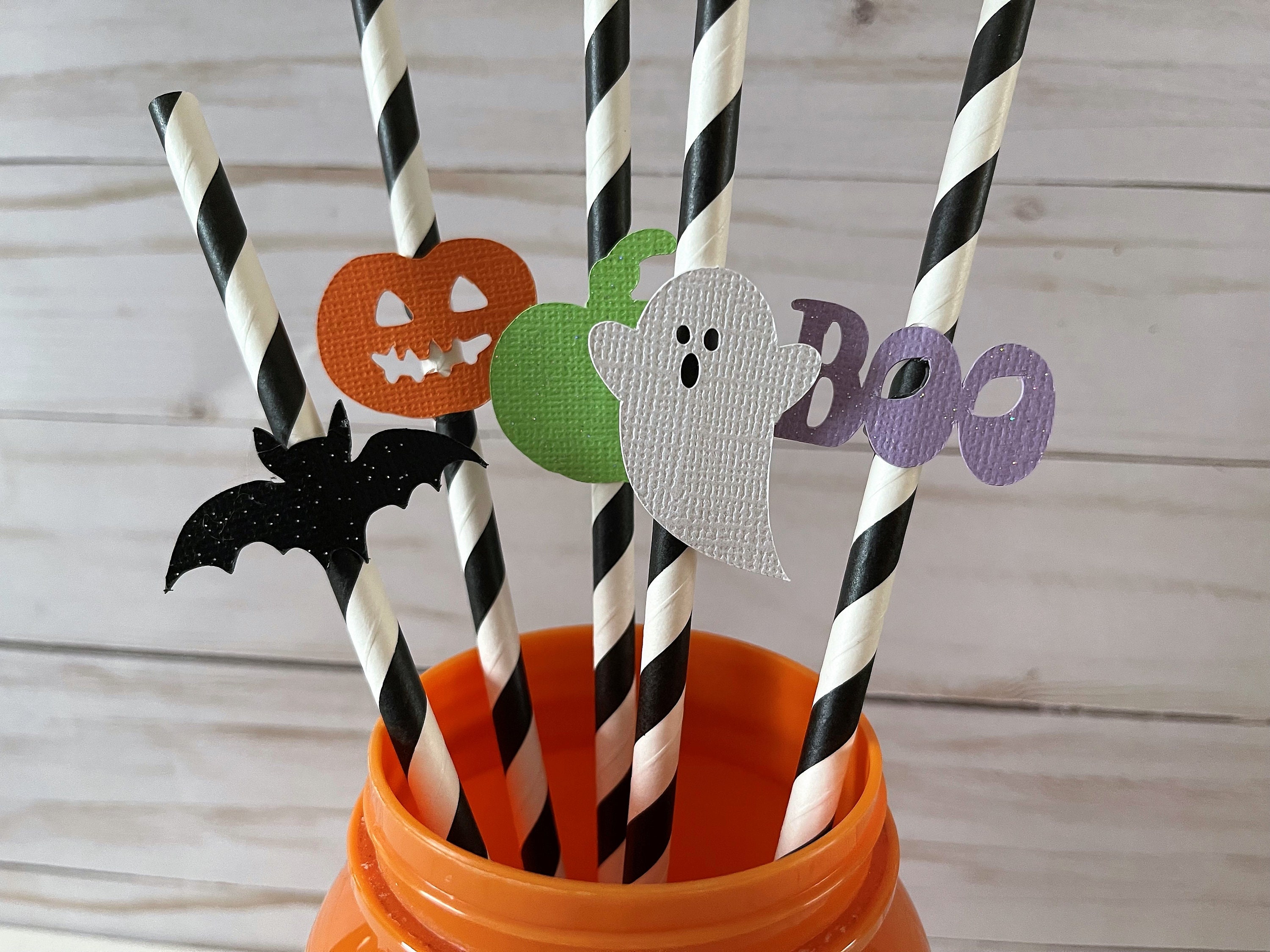 10 Halloween Straws Bat Straws Halloween Paper Straw Ghost - Etsy