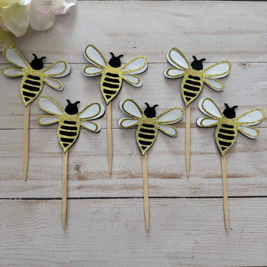 3D Bee Cupcake Toppers: Glitter Bumblebee Party Decorations, Set of 12 ...