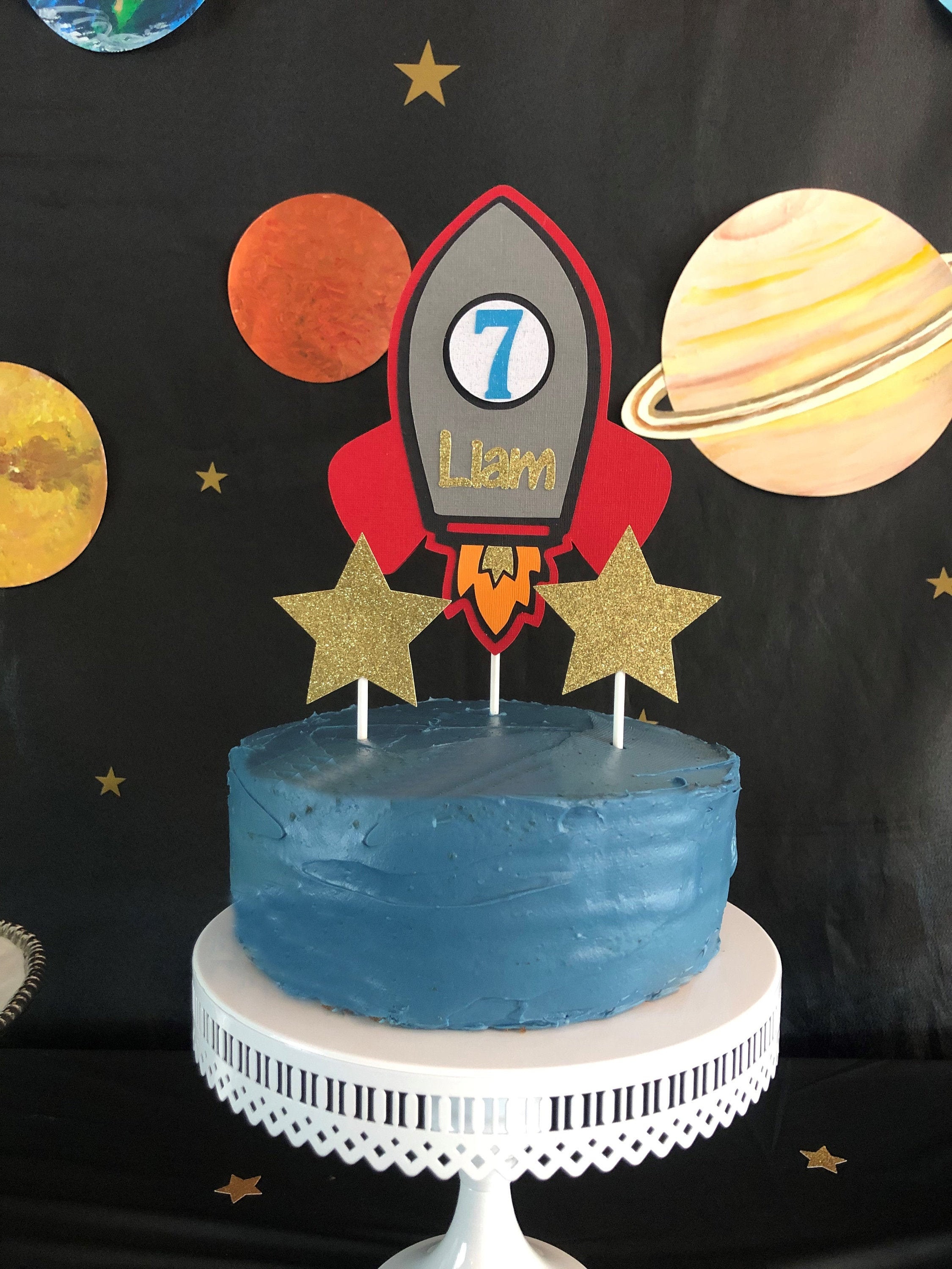 Rocket Cake Topper Outer Space Cake Topper Space Birthday | Etsy