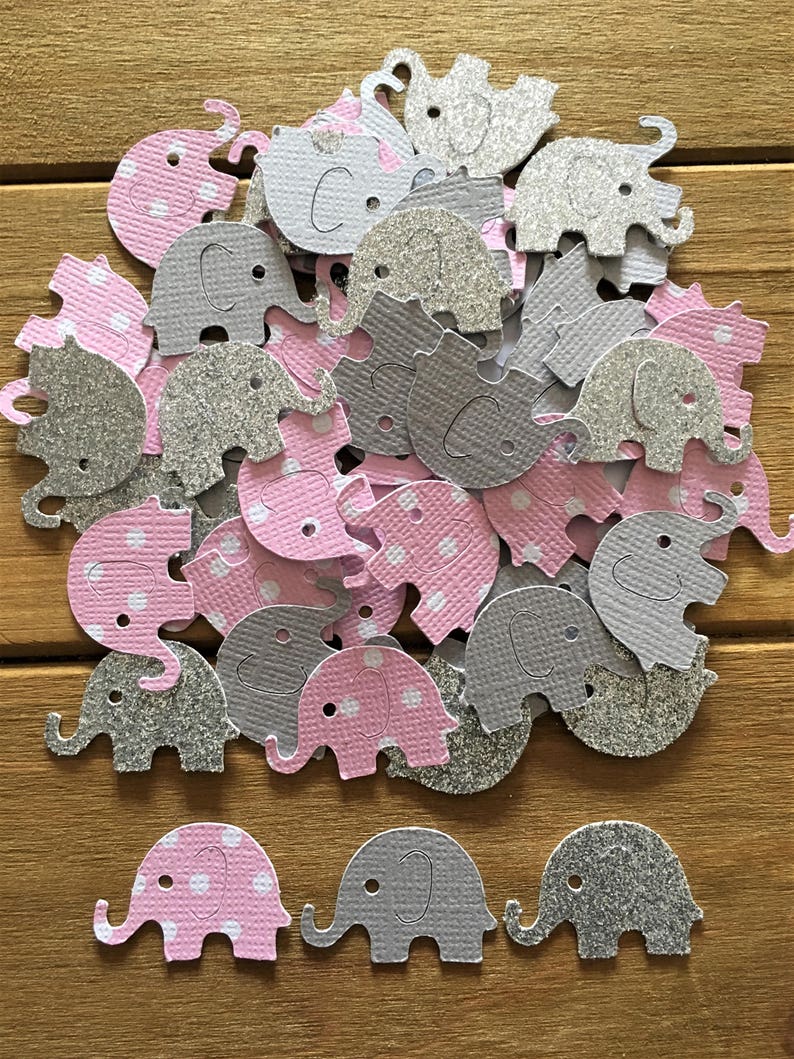 Pink and Gray Elephant Confetti Pink Elephant Baby Shower | Etsy