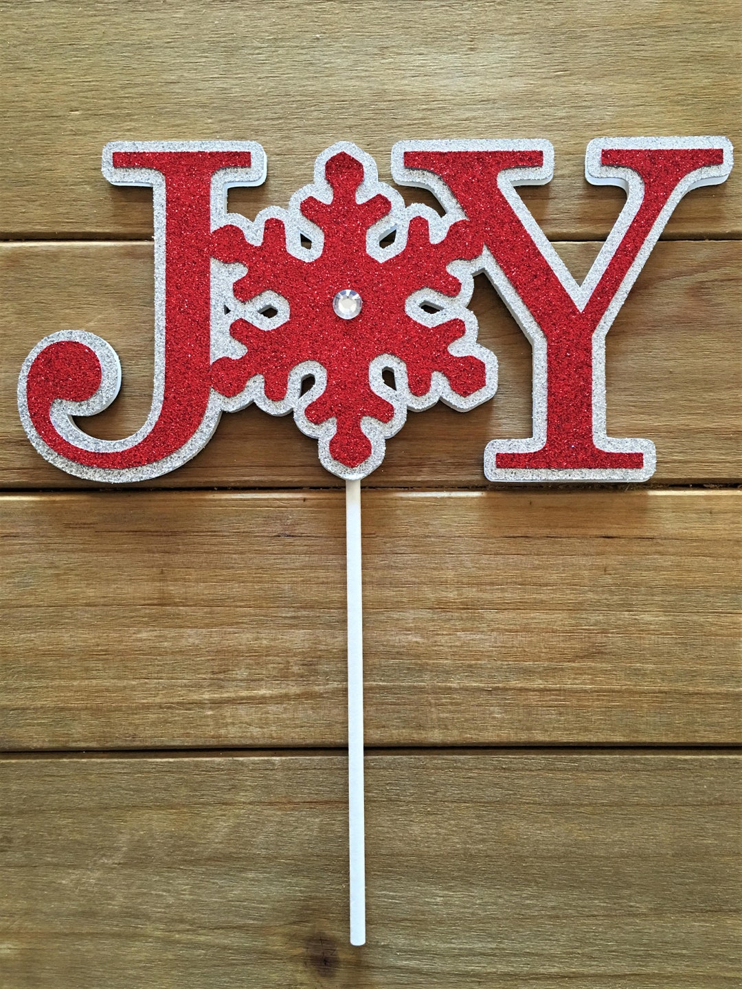 Joy Cake Topper, Holiday Cake Topper, Snowflake Cake Topper, Glitter ...