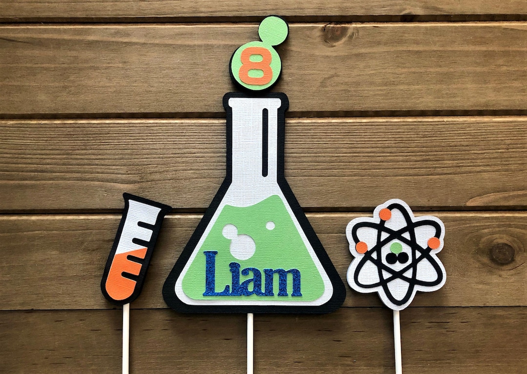 Personalized Science Birthday Cake Topper: Flask, Beaker, Test Tube ...