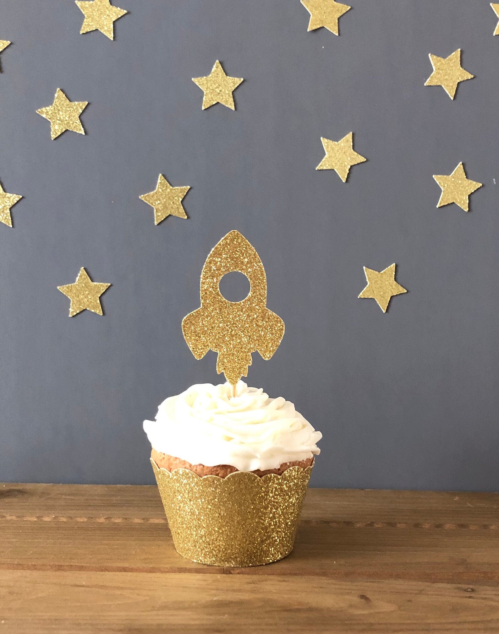 Rocket Cupcake Toppers for Outer Space Birthday, Baby Shower, Two the ...