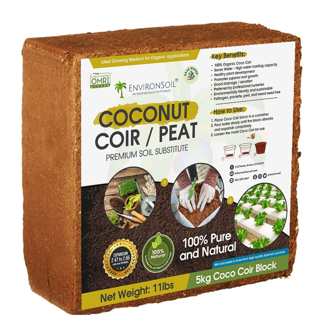 Environsoil Coconut Coir, Coco Peat Block - Organic Compost Low EC and ...