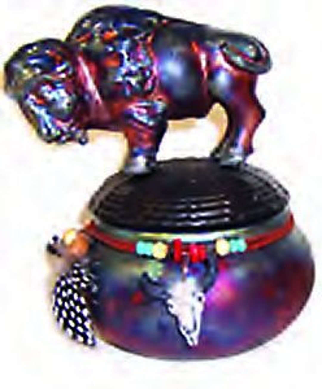 Bison Buffalo Tonka Buffalo Skull Feather Outdoors 5 Inch Raku Fired ...
