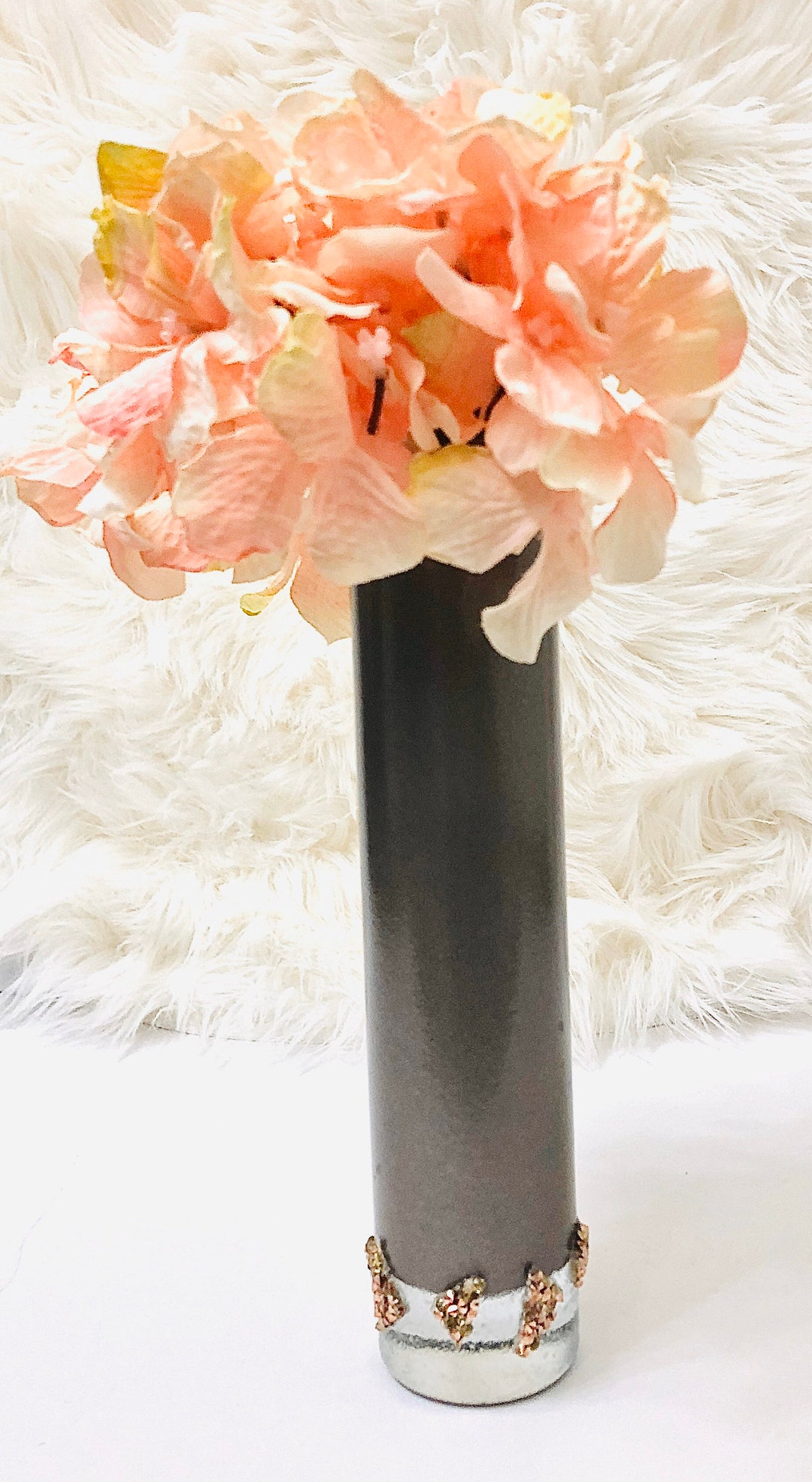 Handmade Taupe Glass Vase/ Taupe Glass Vase/ Glass Vase With Crystals ...