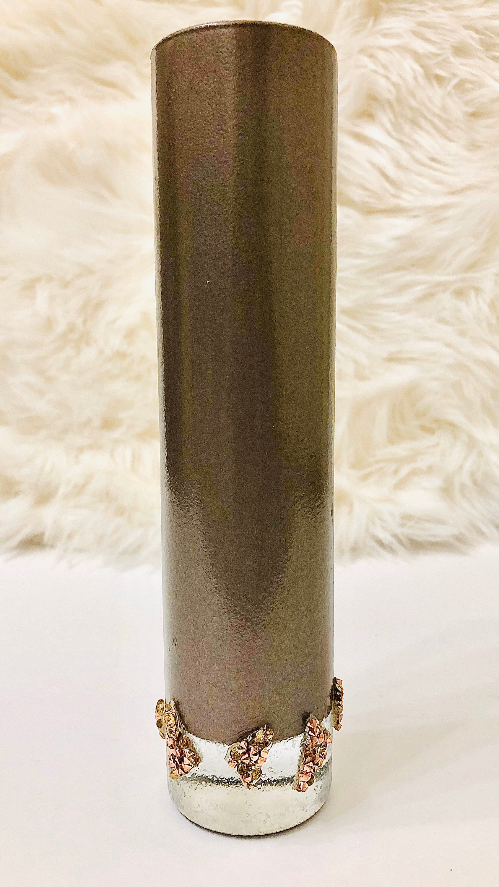 Handmade Taupe Glass Vase/ Taupe Glass Vase/ Glass Vase With Crystals ...