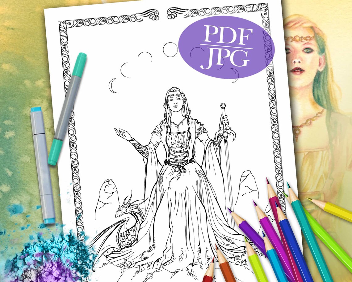 FANTASY COLORING PAGE 'sorceress' Goddess - Etsy Australia