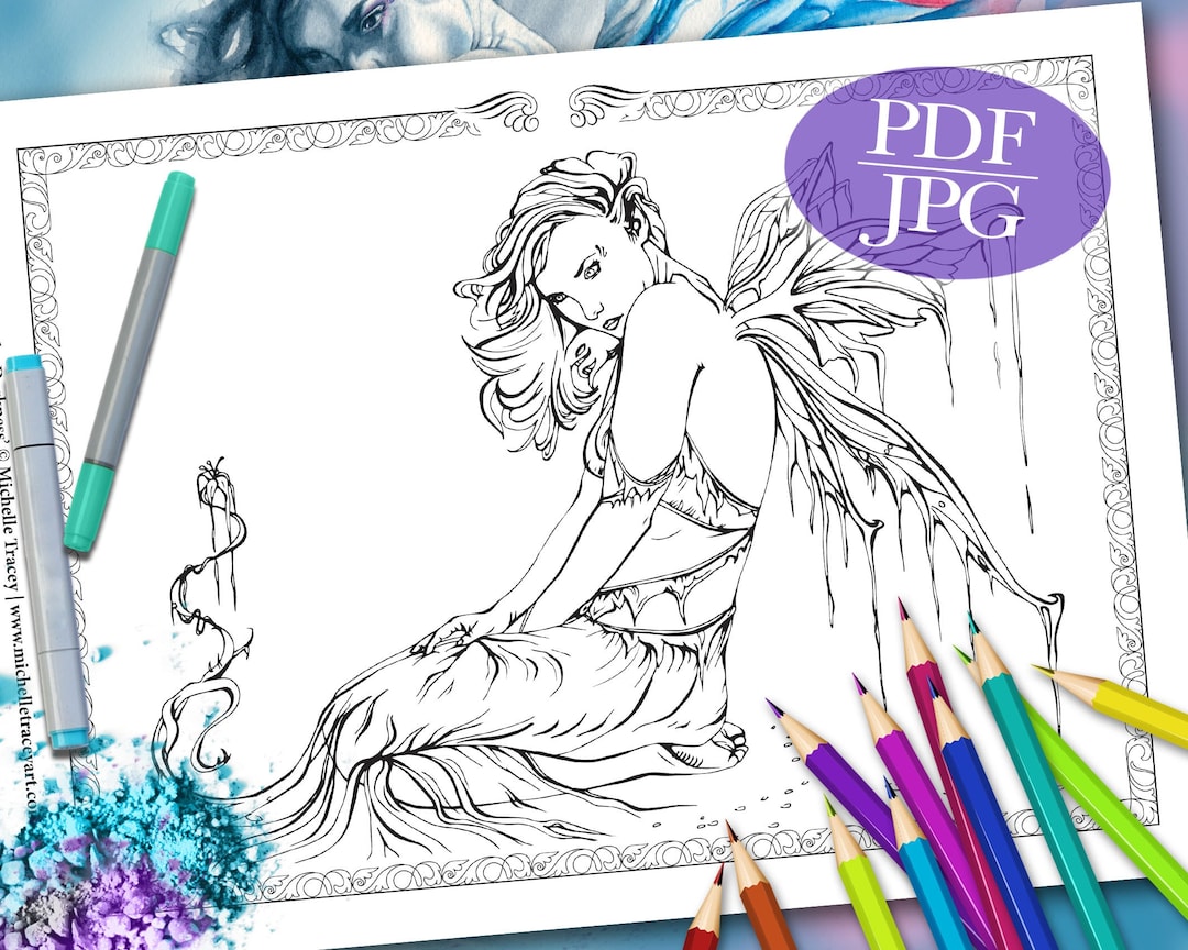 FAIRY COLORING PAGE 'light in the Darkness' - Fantasy, Fairy, Coloring ...