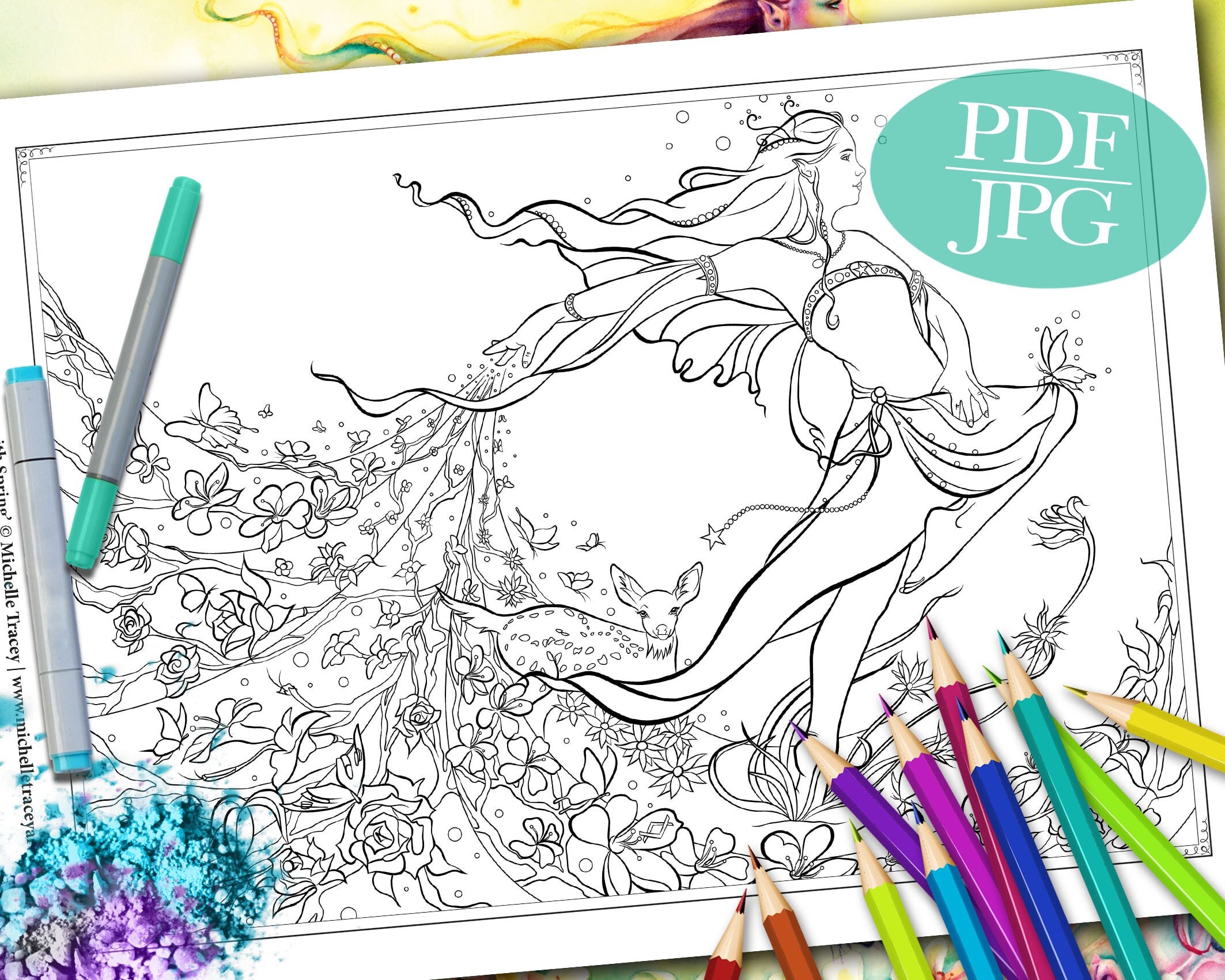 FAIRY COLORING PAGE 'Sienna And The Deer Dance With | Etsy