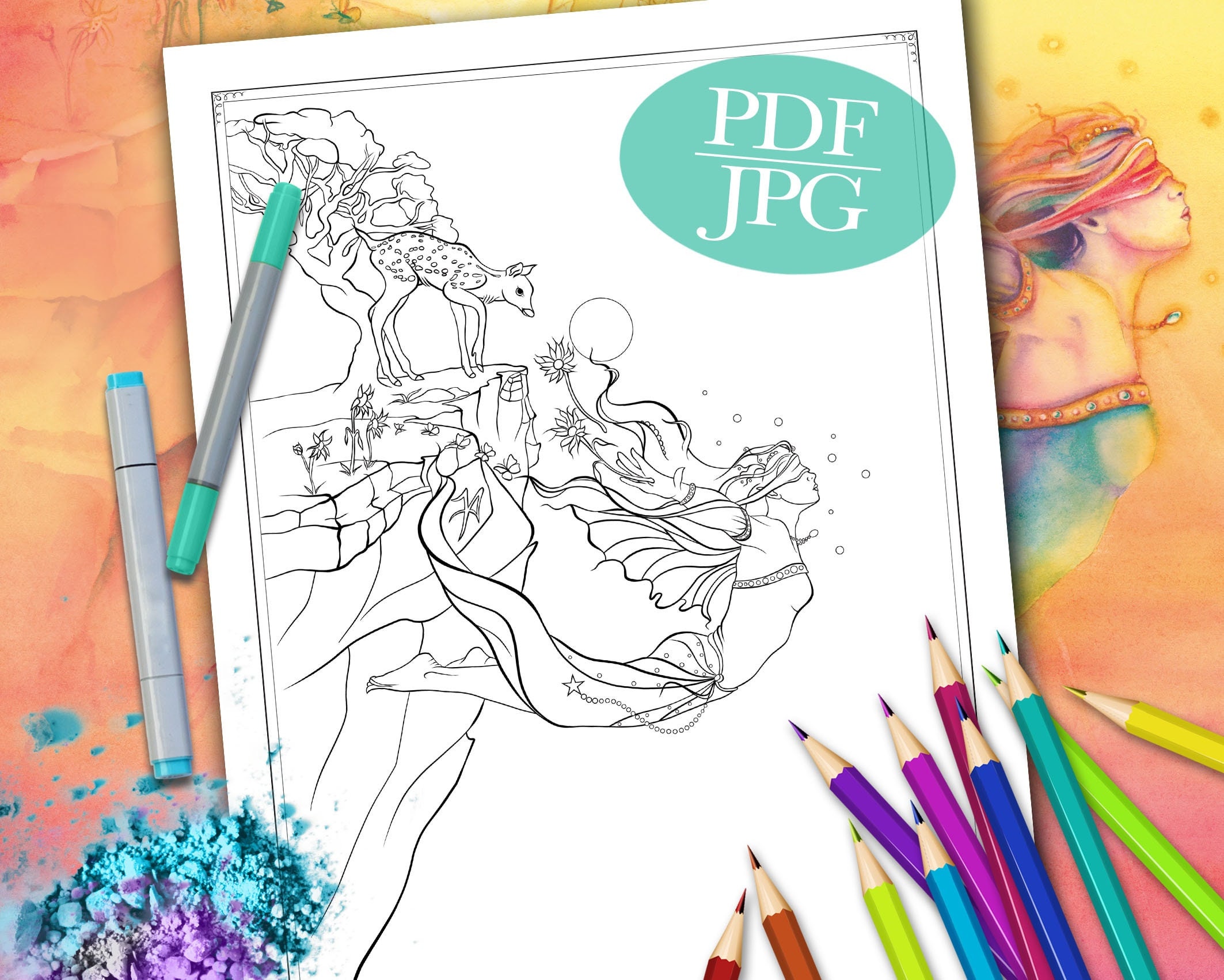 FAIRY COLORING PAGE 'Sienna And The Deers Summer | Etsy