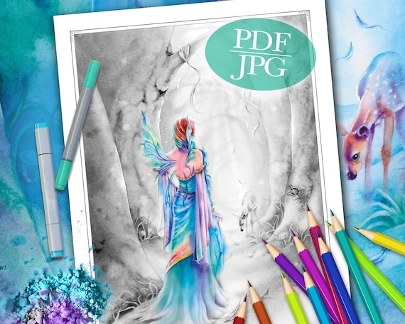 GRAYSCALE COLORING PAGE 'Sienna And The Deer Seek The | Etsy