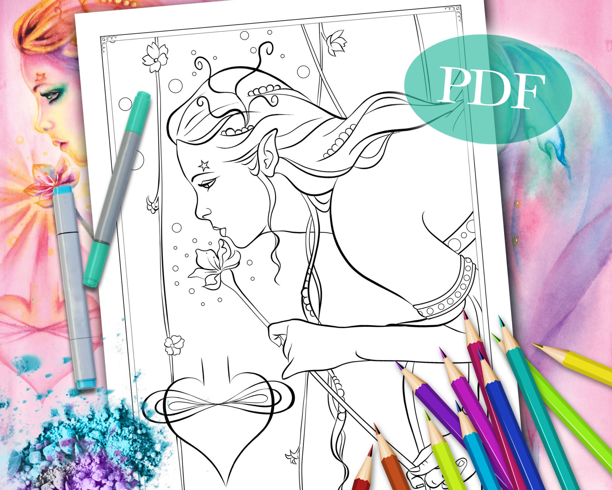 FAIRY COLORING PAGE 'Sienna Fairy No. 6' Coloring | Etsy
