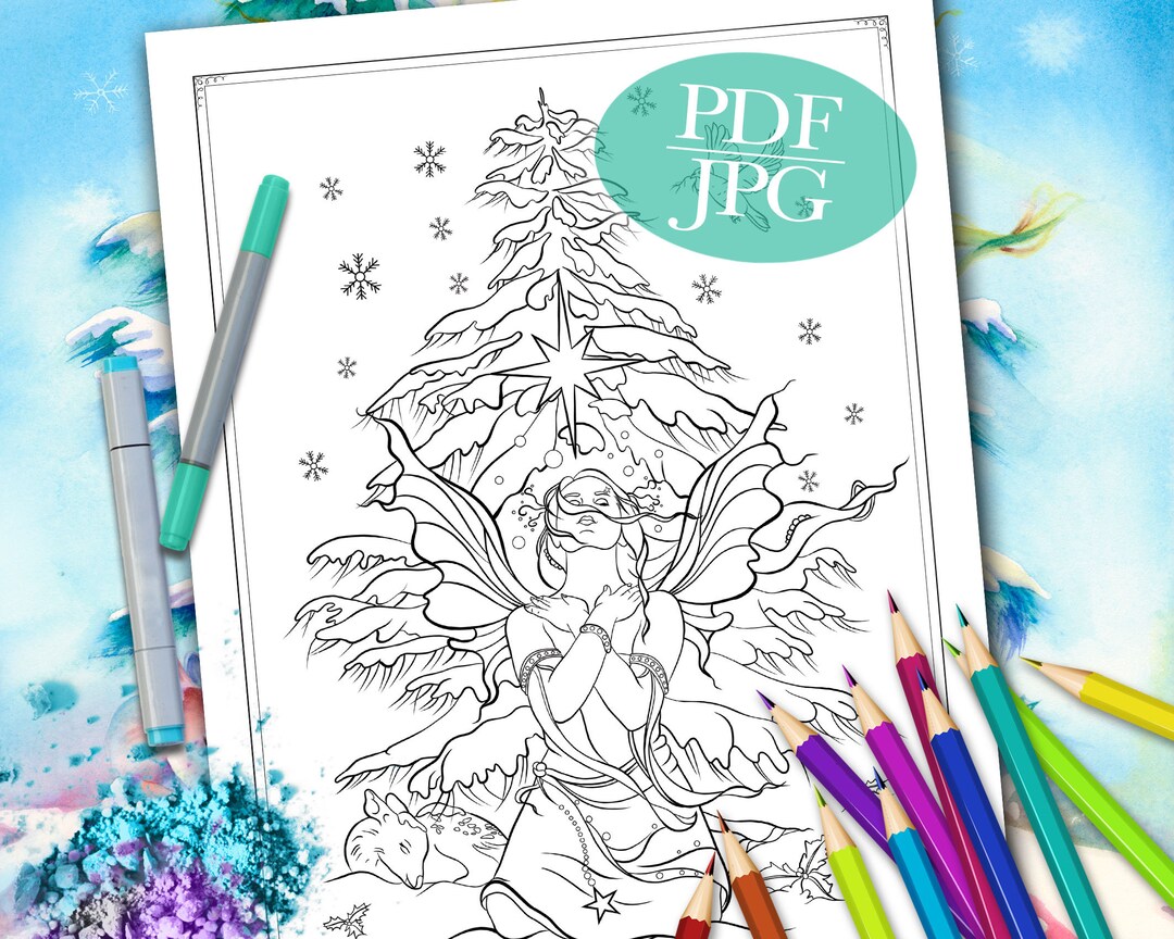 FAIRY COLORING PAGE 'sienna and the Deer Rejoice Christmas' Fantasy ...