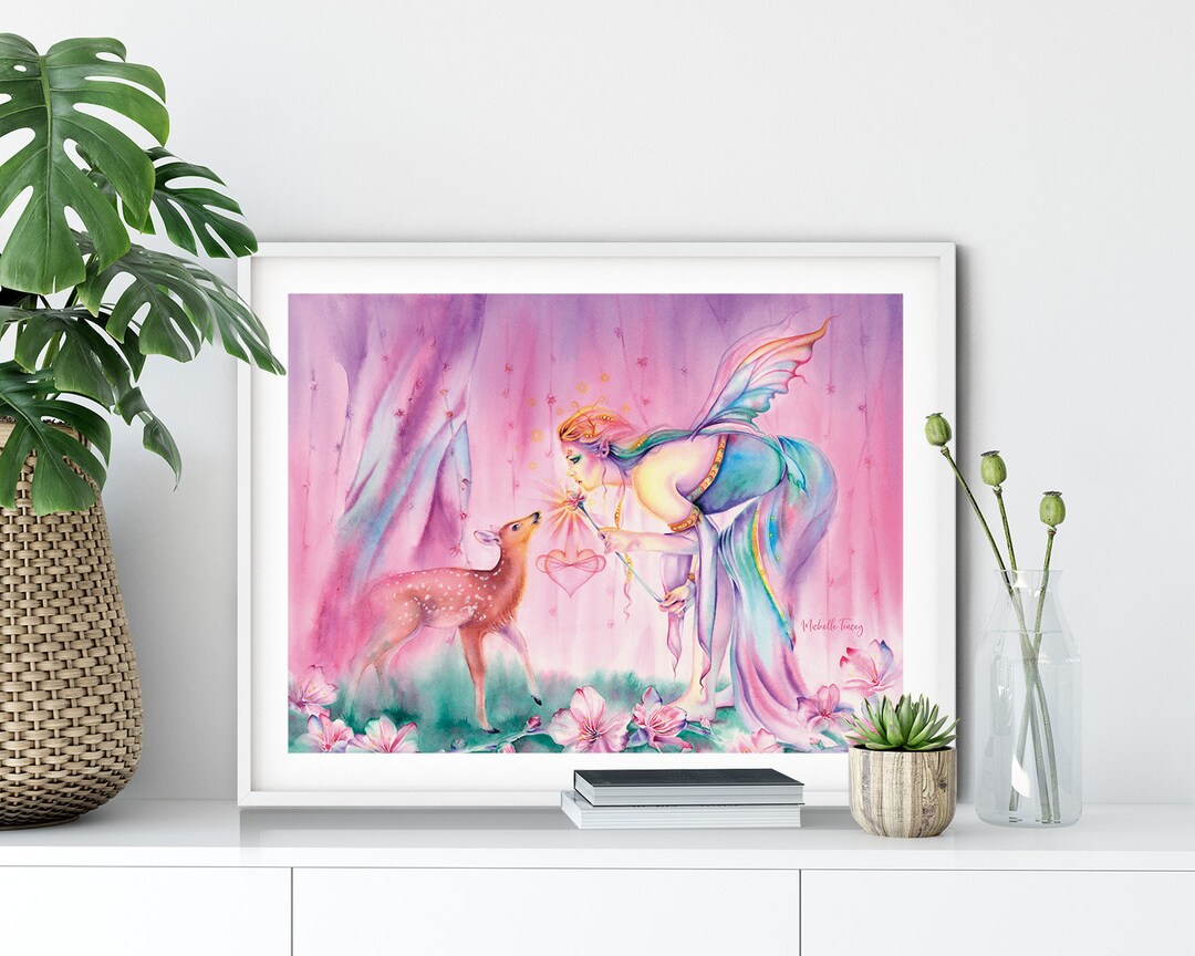 ORIGINAL WATERCOLOUR PAINTING 'sienna and the Deer Embrace the Cherry ...