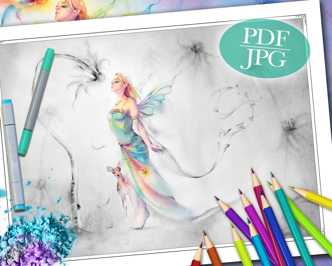 GRAYSCALE COLORING PAGE 'sienna and the Deer Enchant the Garden ...