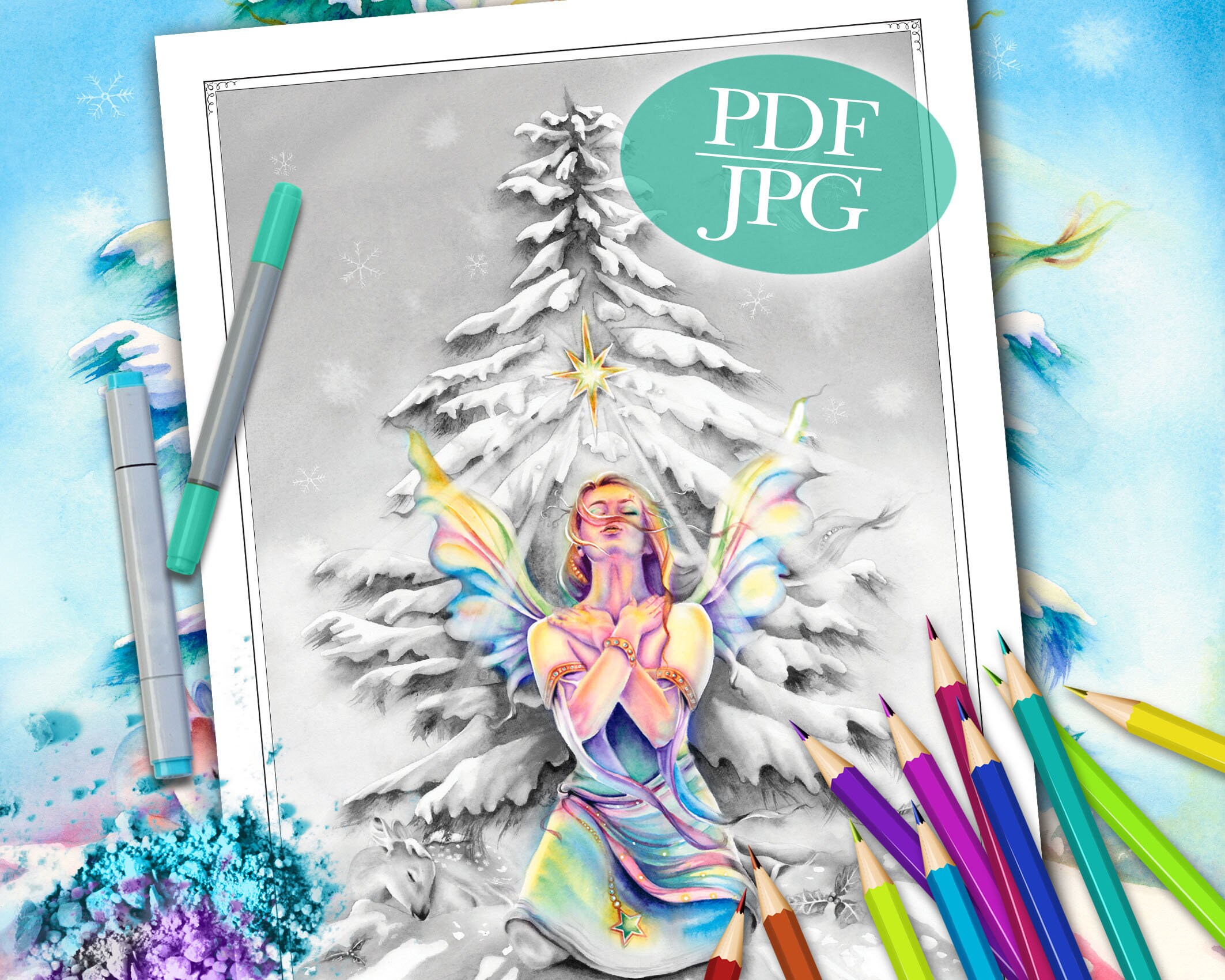 GRAYSCALE COLORING PAGE 'Sienna And The Deer Rejoice | Etsy