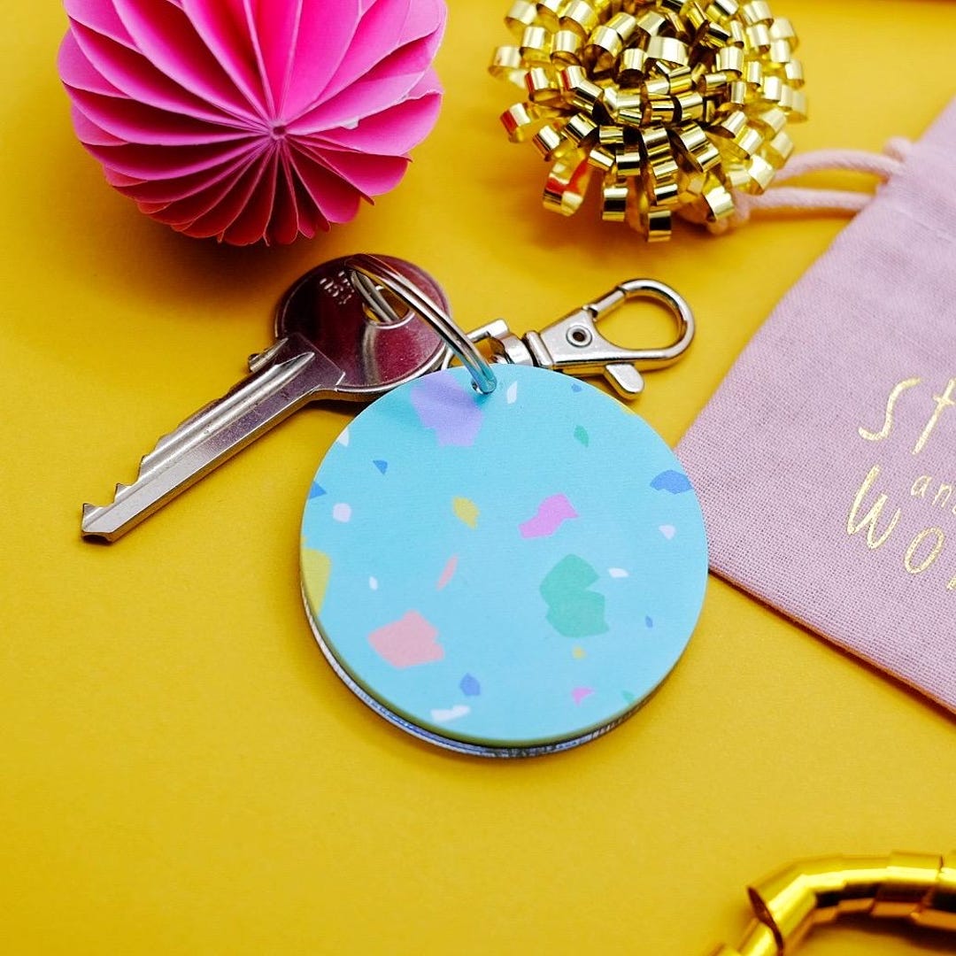 Turquoise Terrazzo Mirror Keyrings, Colourful Quirky Fun Gift, Handbag ...