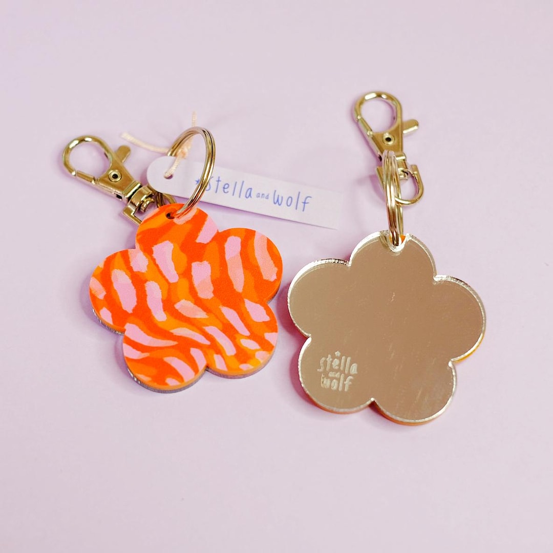 Orange and Pink Flower Mirror Keyring, Colourful Women’s Gift, Keychain ...