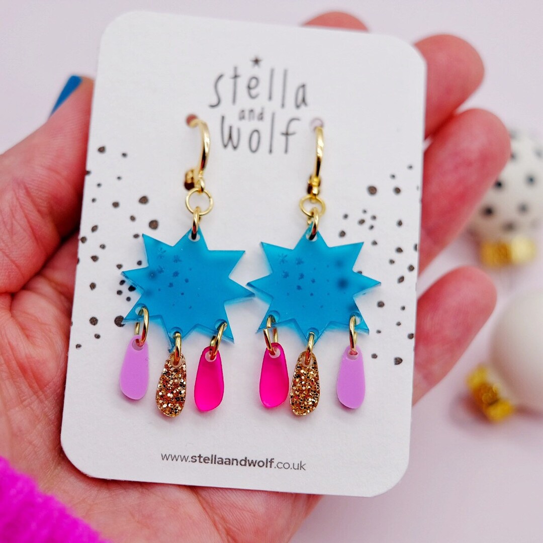 Colourful Sparkly Star Statement Earrings, Glittery Party Jewellery ...