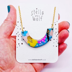 Colourful Geometric Statement Necklace, Modern Wooden Jewellery ...