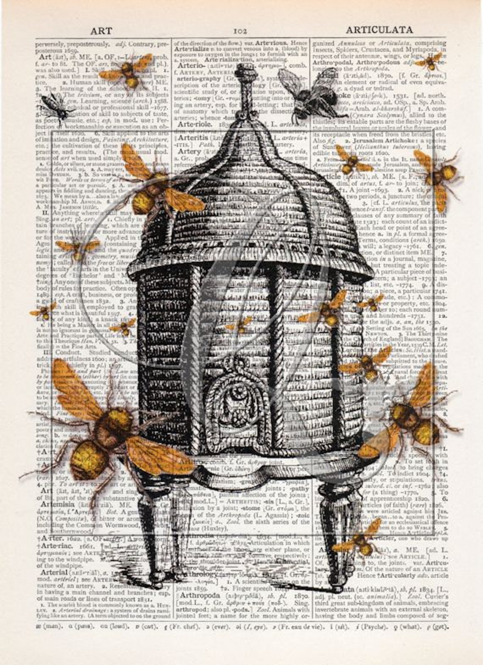 Bee Art Printbeehive Printbee Artworkhoneybee | Etsy