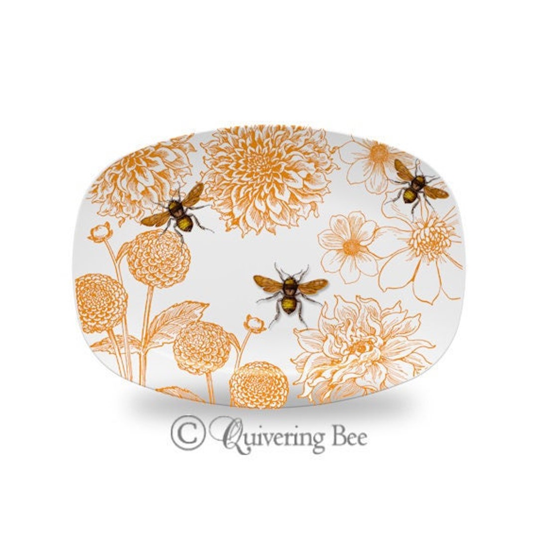 Dahlias & Bees Serving Platter: Indoor/outdoor Dinnerware, Floral ...