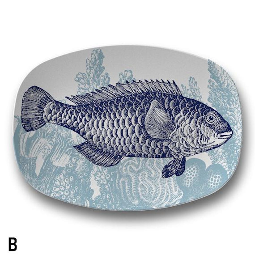 Parrot Fish Serving Platter: Blue Coastal Trays, Nautical Kitchenware ...