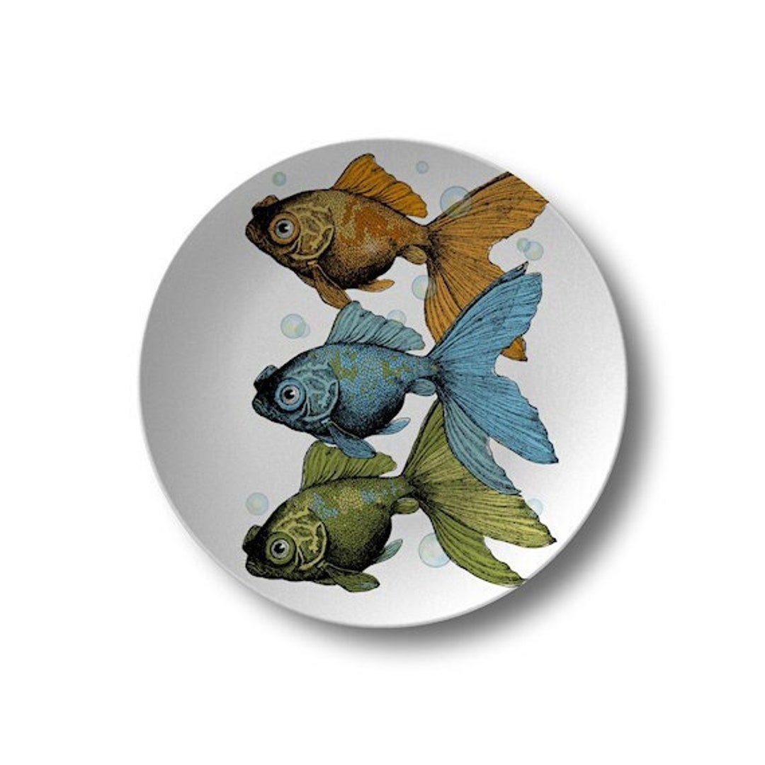 Goldfish Dinner Plate, Coastal Dinnerware, Fish Dishes, Blue & White ...