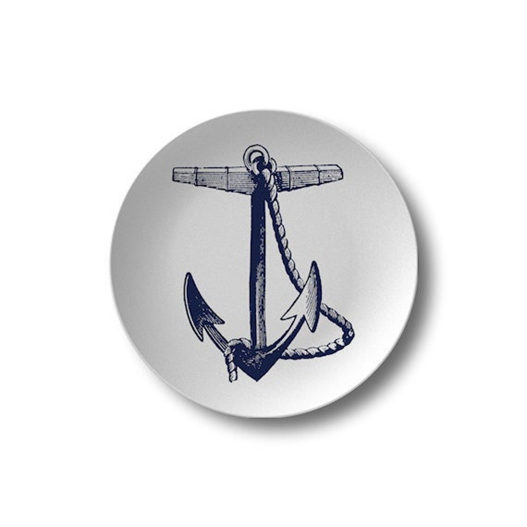 Anchor Dinner Plates, Conch Shell Plate, Nautical Themed Dishes, Blue ...