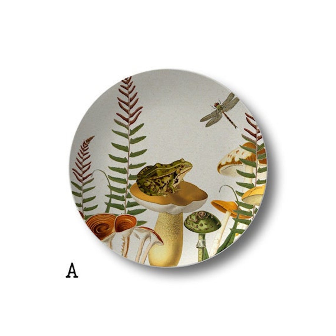 Mushroom & Frog Dinner Plate, Fern Art Dinnerware, Indoor/outdoor ...
