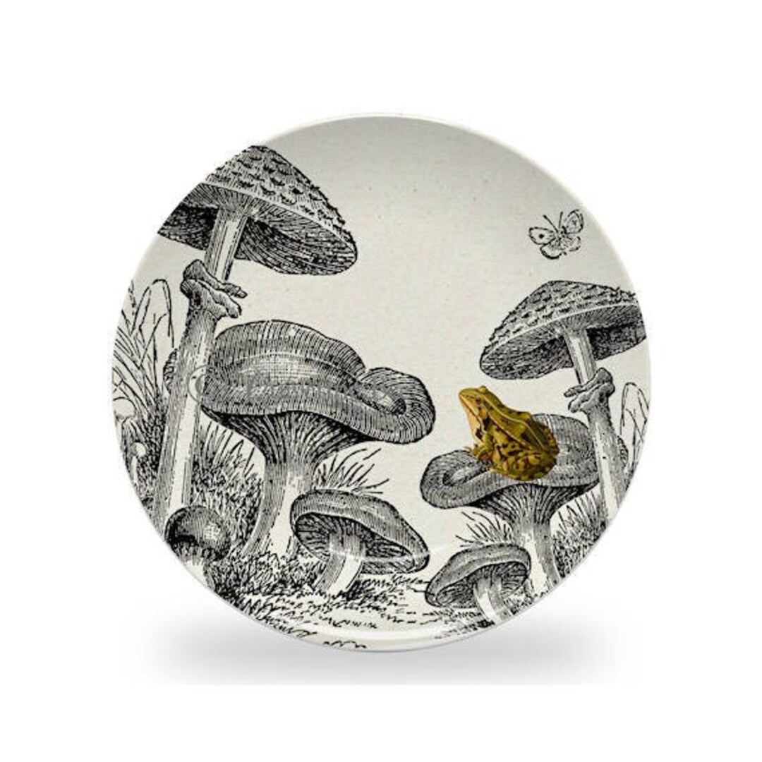 Mushroom & Frog Dinner Plate,vintage Botanical Plates,frog Art Dishes ...