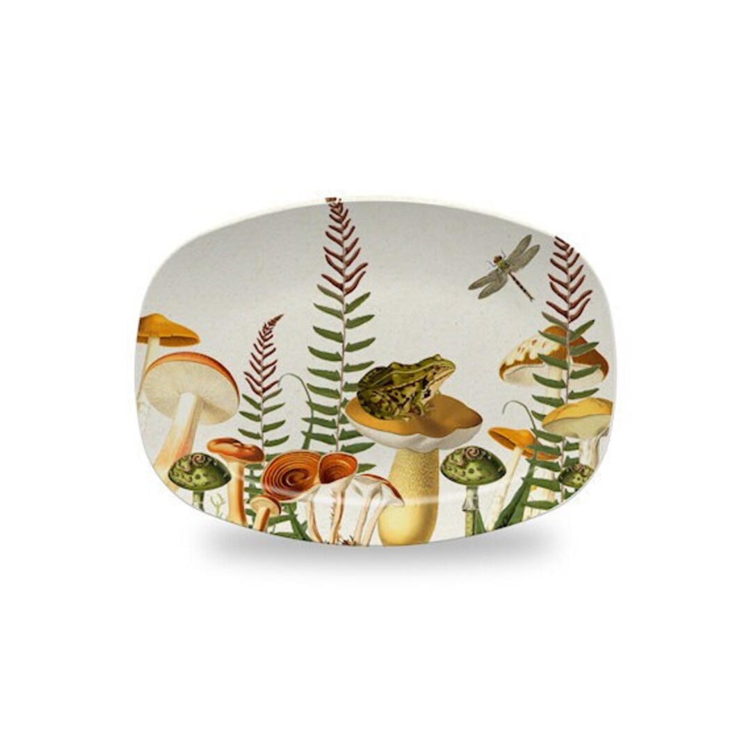 Mushroom & Frog Serving Platter, Indoor/outdoor Serving Tray, Woodsy ...