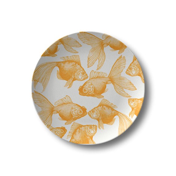 Goldfish Art Dinner Plate: Blue & White Nautical Coastal Dishes, Fish ...