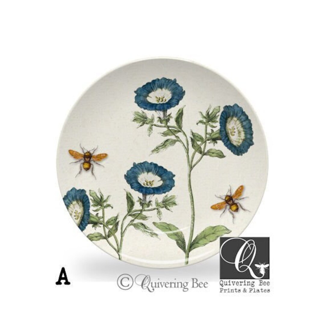 Vintage Botanical Dinner Platesbee Art Platesfloral - Etsy