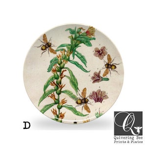 Vintage Botanical Dinner Plates: Bee Art Dishes, Herb Themed Kitchen ...