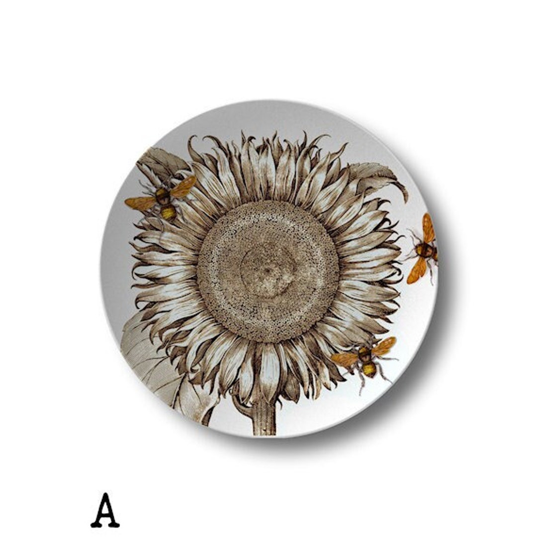 Sunflower Dinner Plates: Vintage Botanical Dishes, Floral Lunch Plates ...