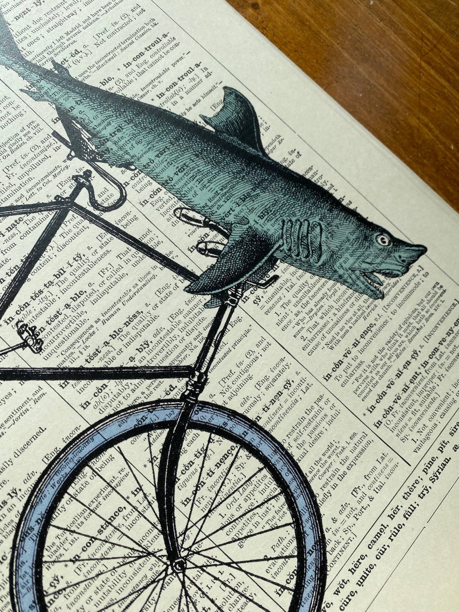 Shark Bike Art Printdictionary art printssealife wall | Etsy