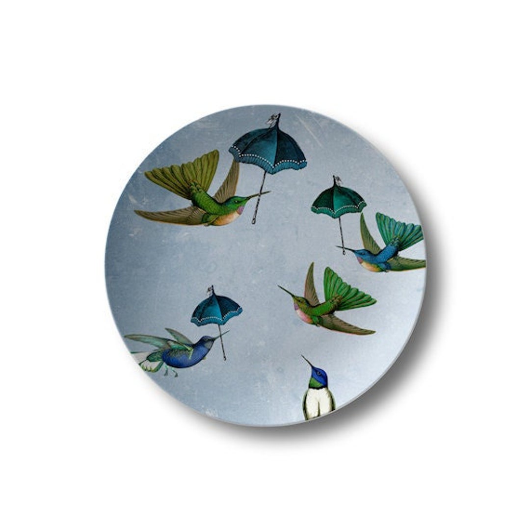Hummingbird Dinner Plate, Indoor/outdoor Dinnerware, Bird Dishes, Blue ...