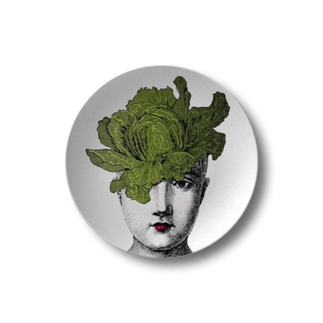 Cabbage Lady Dinner Plate: Vegetable Art Dinnerware, Quirky Face Art ...