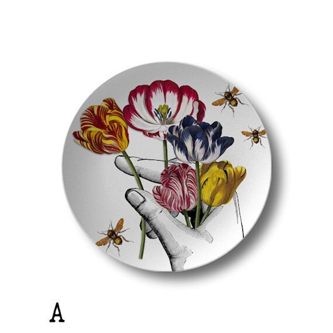 Botanical Dinner Plate,tulip Art Tableware,orchid Plate,durable Indoor ...